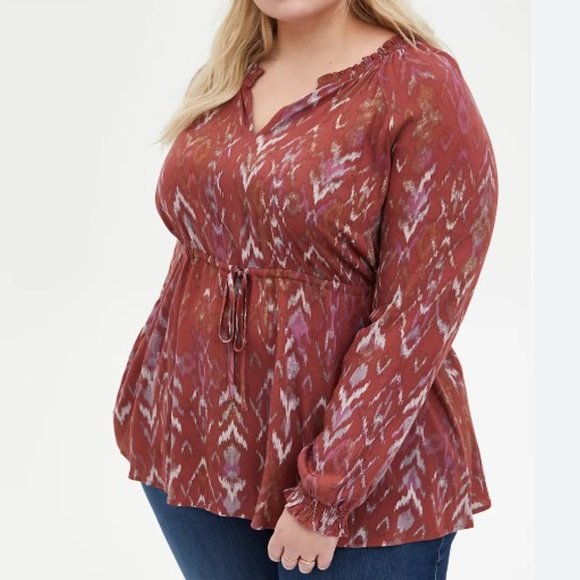 torrid | Tops | Torrid Red Ikat Gauze Peasant Blouse Size 1x | Poshmark